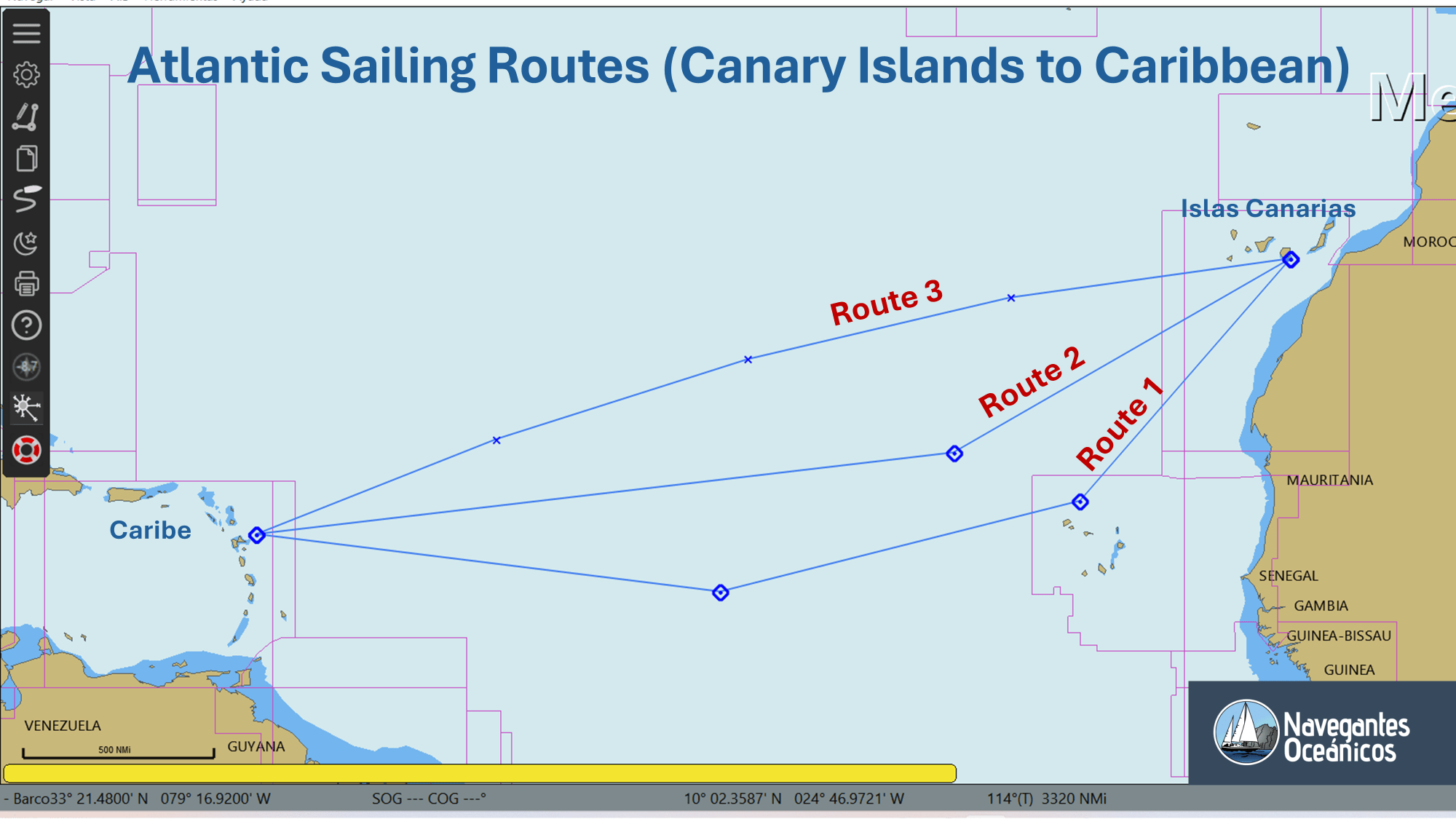 Crossing the Atlantic under sail. Routes from the Canary Islands to the ...